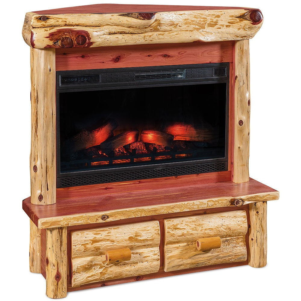 Corner Fireplace with Mantle & Drawers – Amish Home Furniture