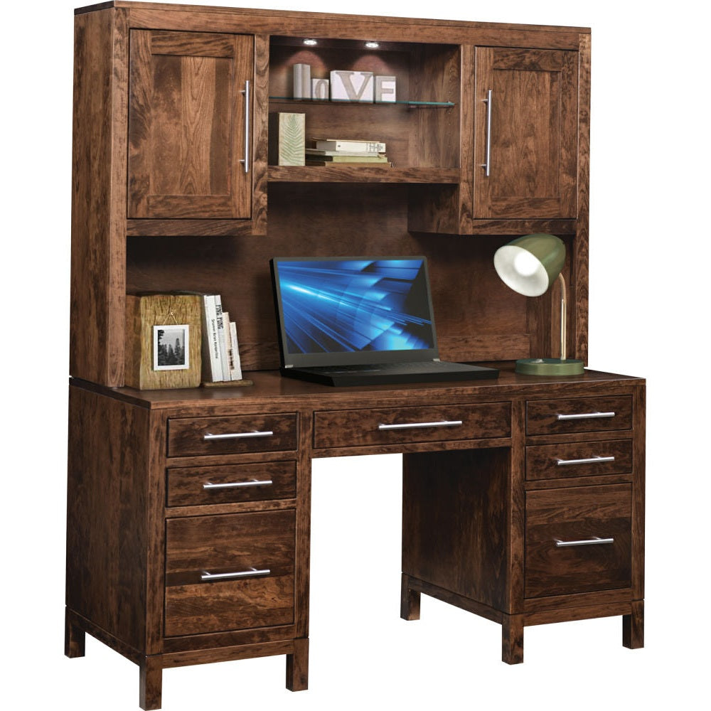 Vienna Double Pedestal Desk with Hutch – Amish Home Furniture